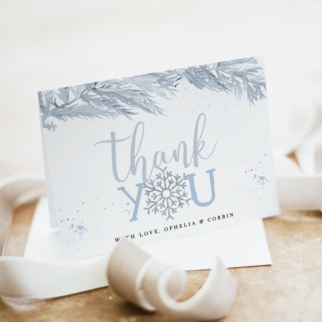 Blue Snowflake Thank You Card Template, Winter Wonderland Thank You ...