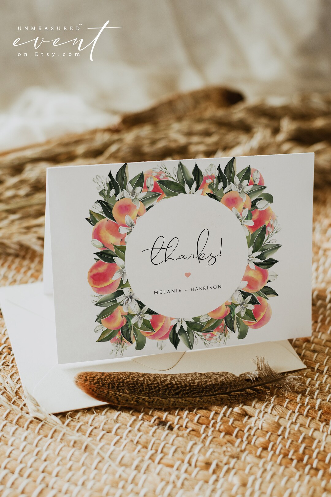 SAVANNAH Peach Thank You Card Template, Peaches Thank You Card, Georgia ...