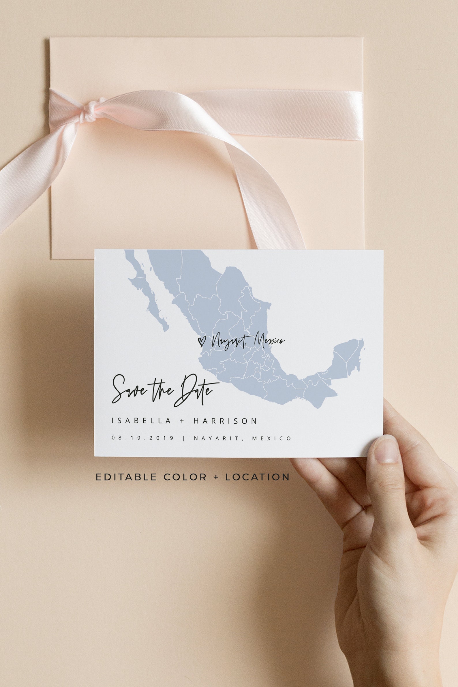 QUINN Mexico Map Save the Date Template, Mexico Wedding Save the Date ...