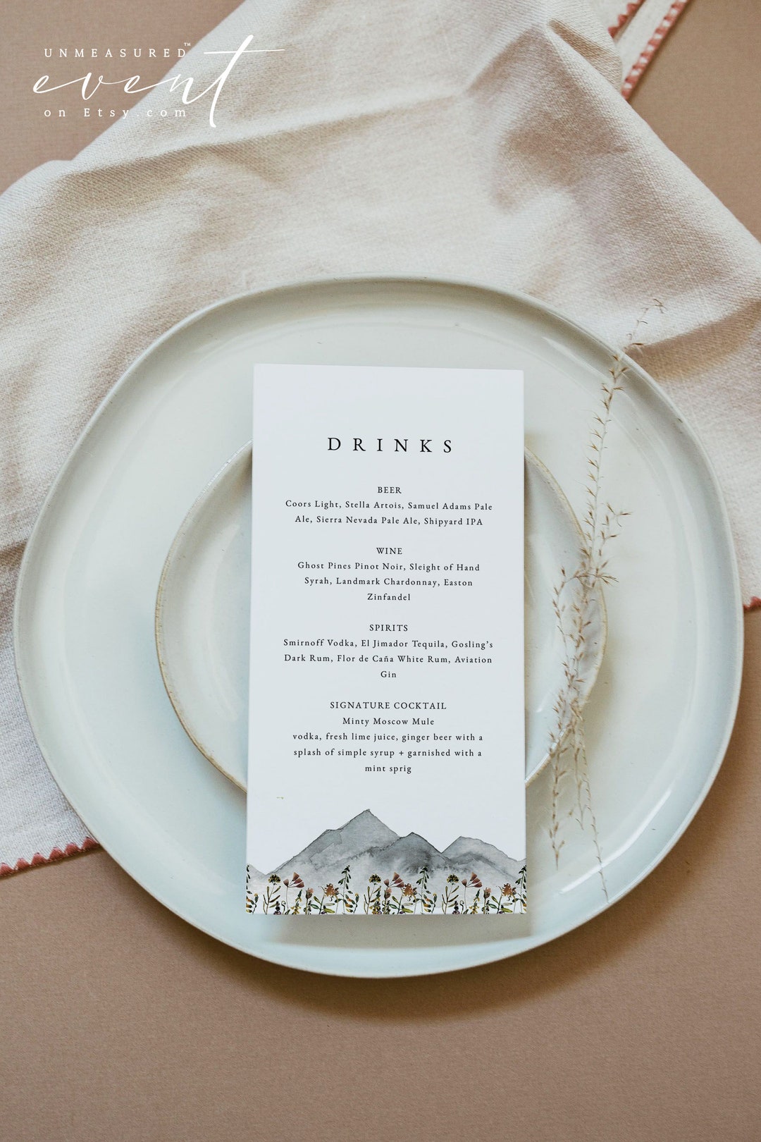 HEIDI Bar Menu Template, Printable Drink Menu, Mountain Wedding Drink ...