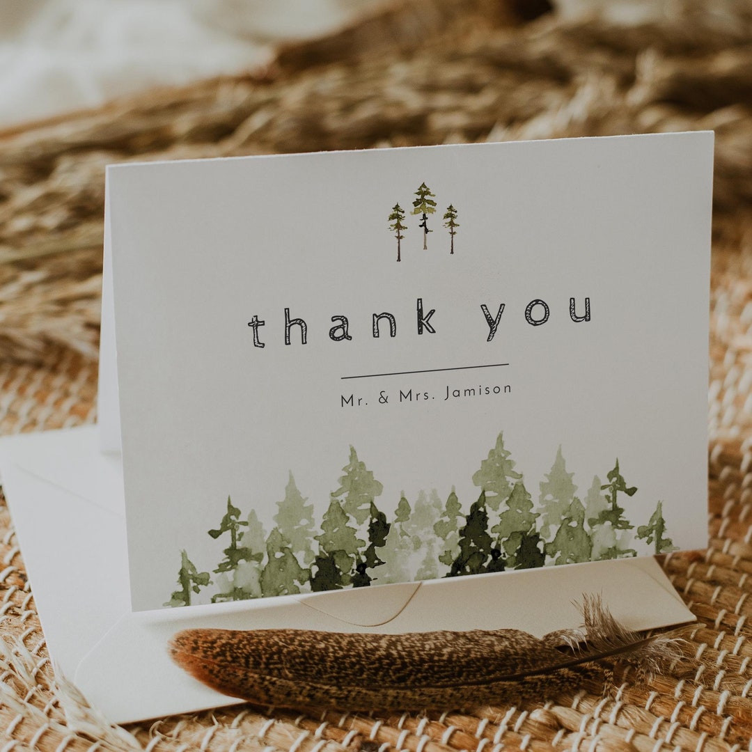 Rustic Pine Thank You Card Template, Printable Thank You Cards ...