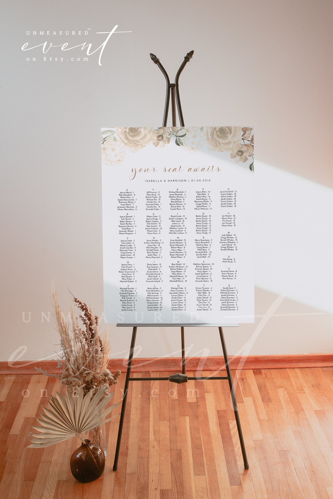 KATE Wedding Seating Chart Template, Printable Seating Chart, Cream ...