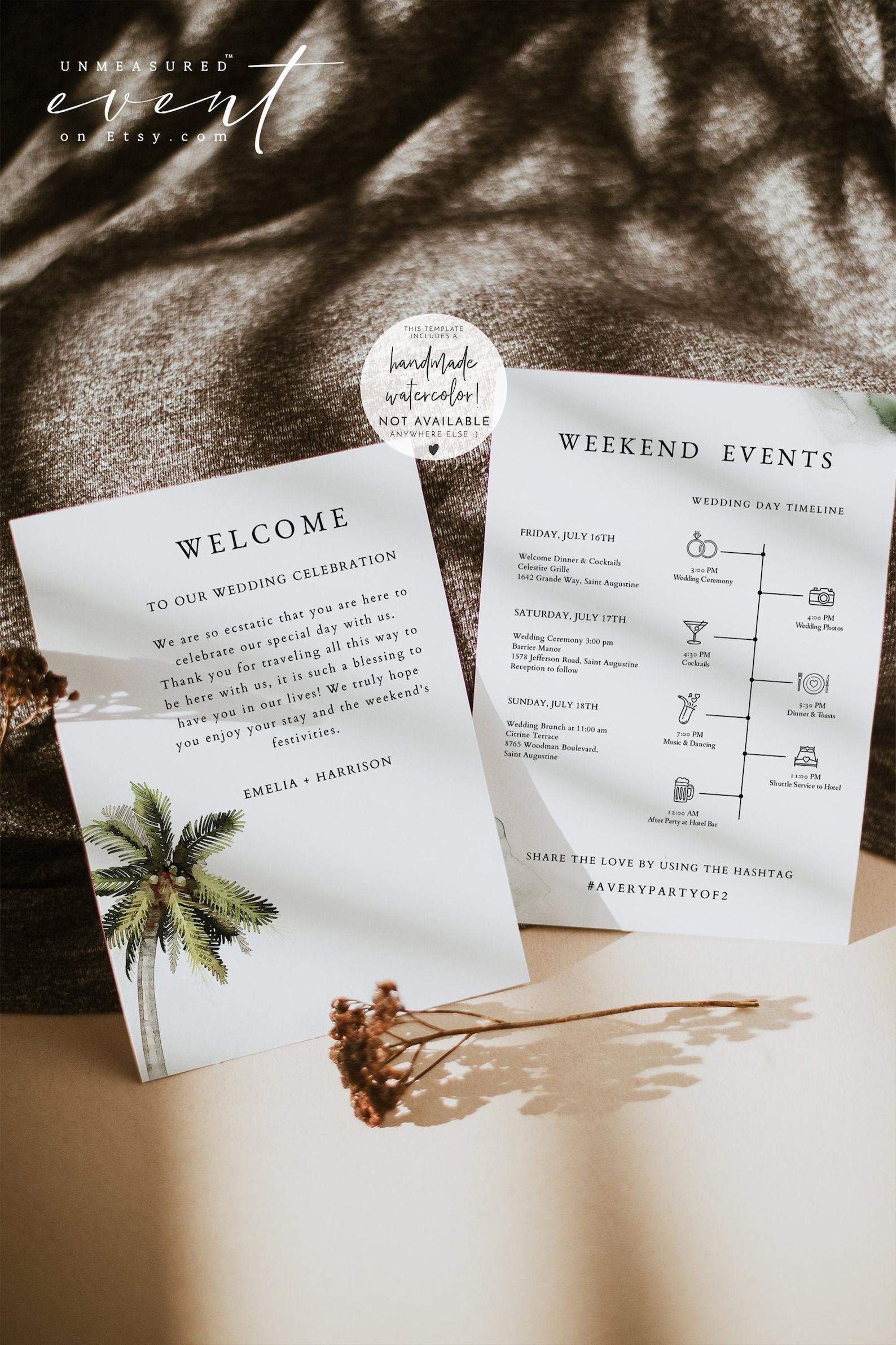 MONA Palm Tree Wedding Welcome Letter Template, Beach Wedding Timeline ...