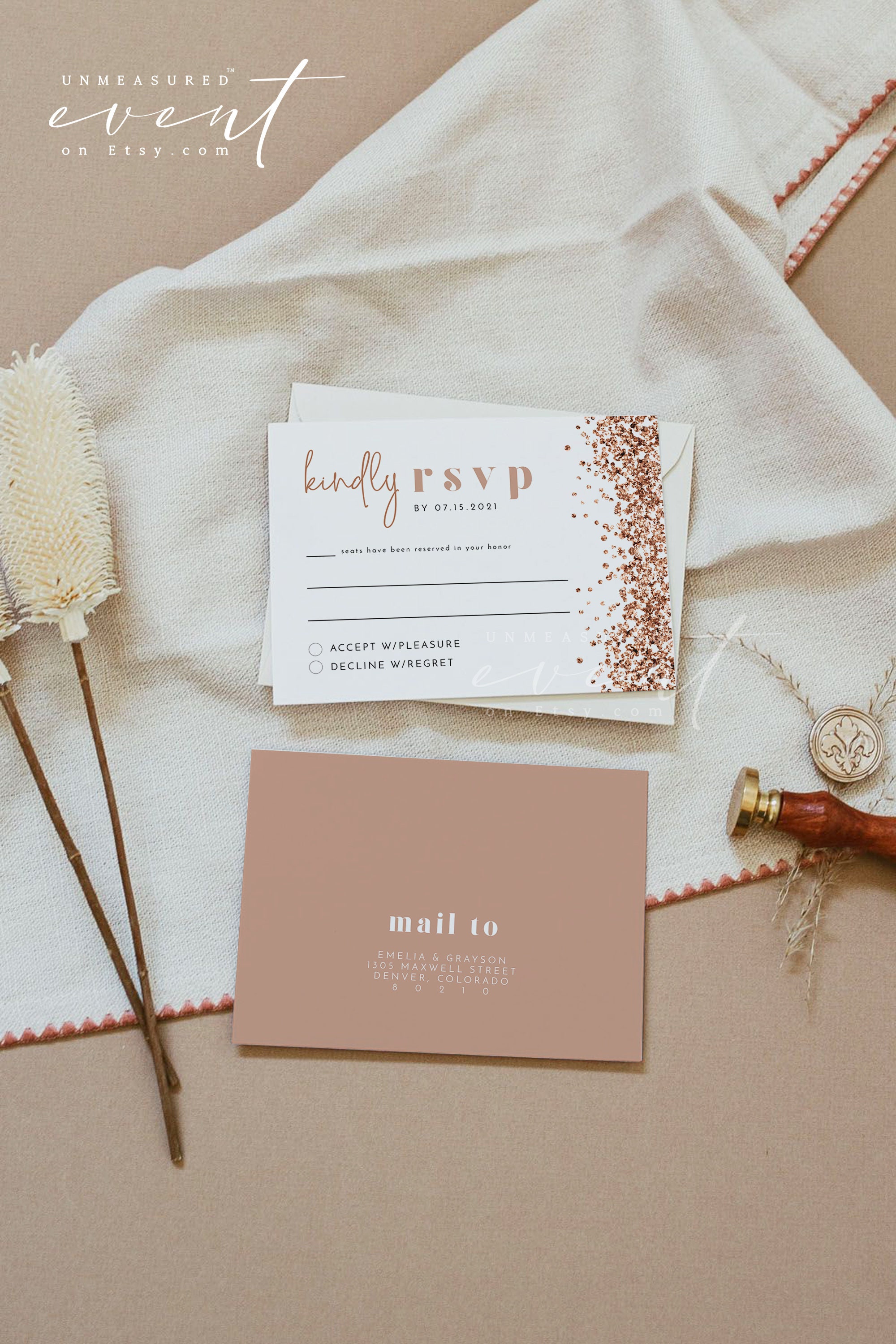 REGINA Rose Gold RSVP Card Template Printable Rose Gold | Etsy