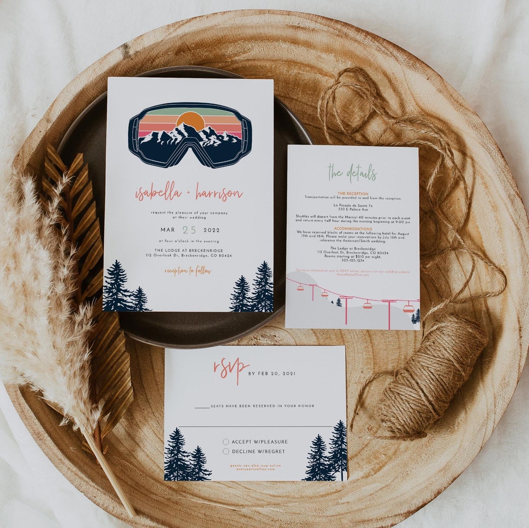 Ski Wedding Invitation Suite, Snowboarding Wedding Invitation Template ...