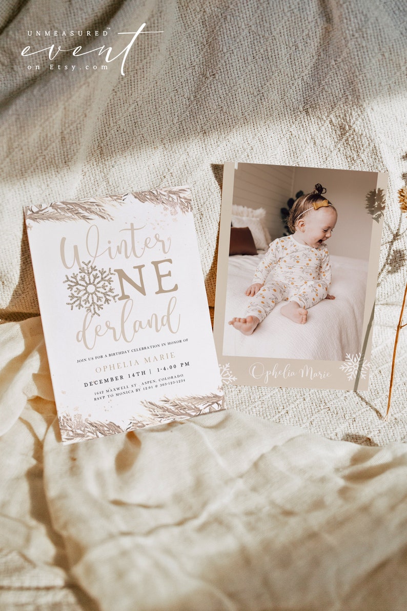 RORY Beige Winter Onederland First Birthday Invitation Tan - Etsy