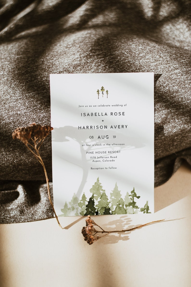 JENNA Pine Tree Wedding Invitation Template Pine Wedding - Etsy