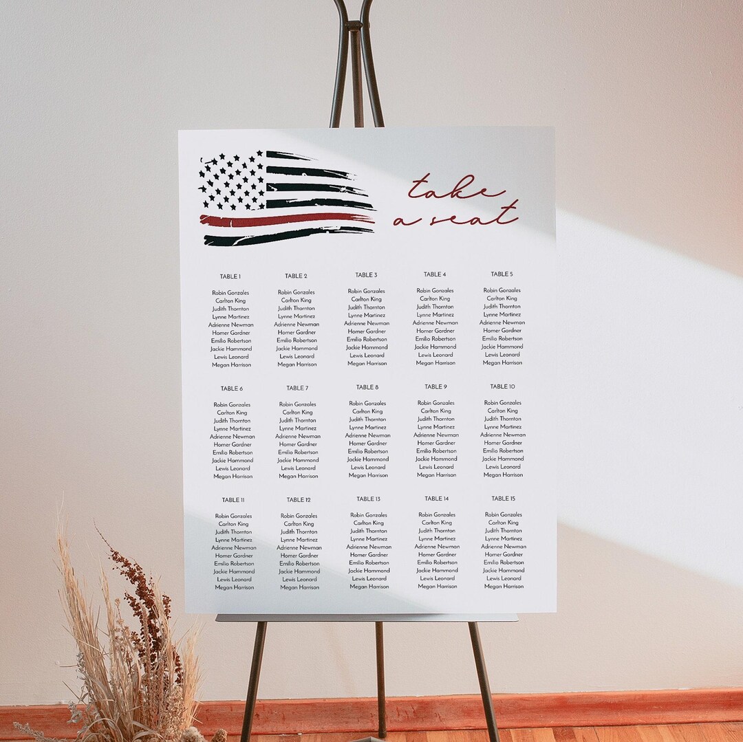 FIRE FIGHTER Seating Chart Template, Thin Red Line Seating Chart ...