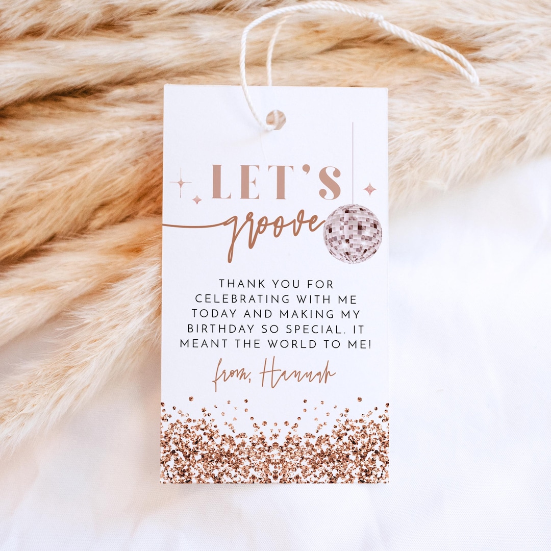 Let's Groove Disco Favor Tag Template, Printable Gift Tags, Rose Gold ...