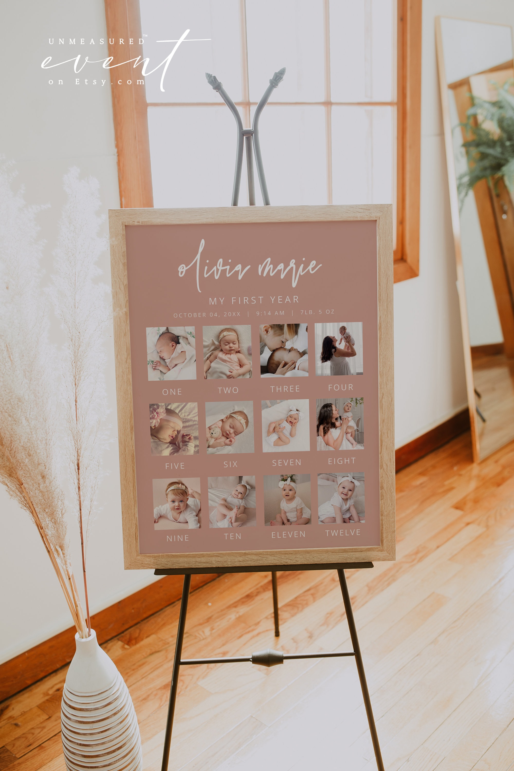MARLO Bohemian First Birthday Photo Sign Template Blush 1st - Etsy