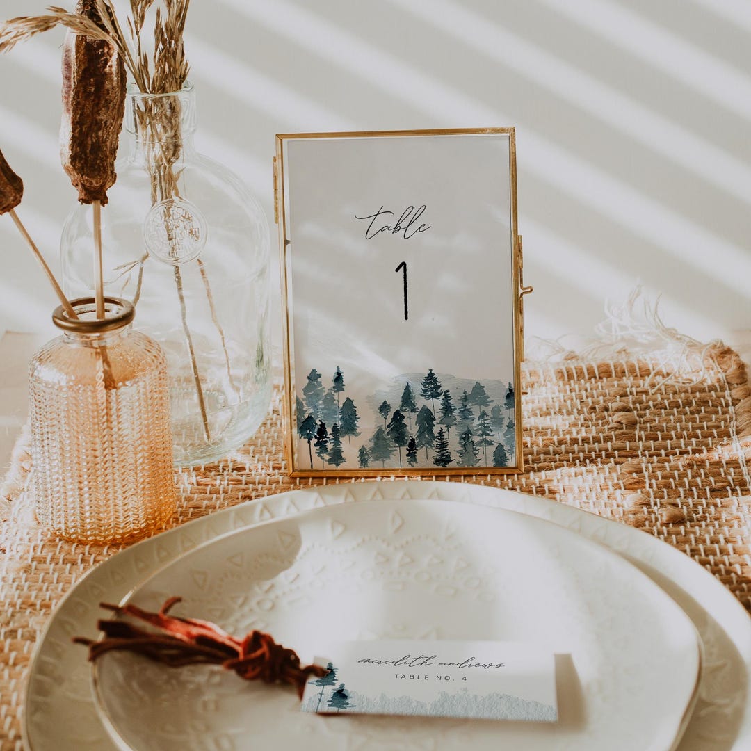 Pine Tree Table Number Template, Woodland Table Number Printable ...