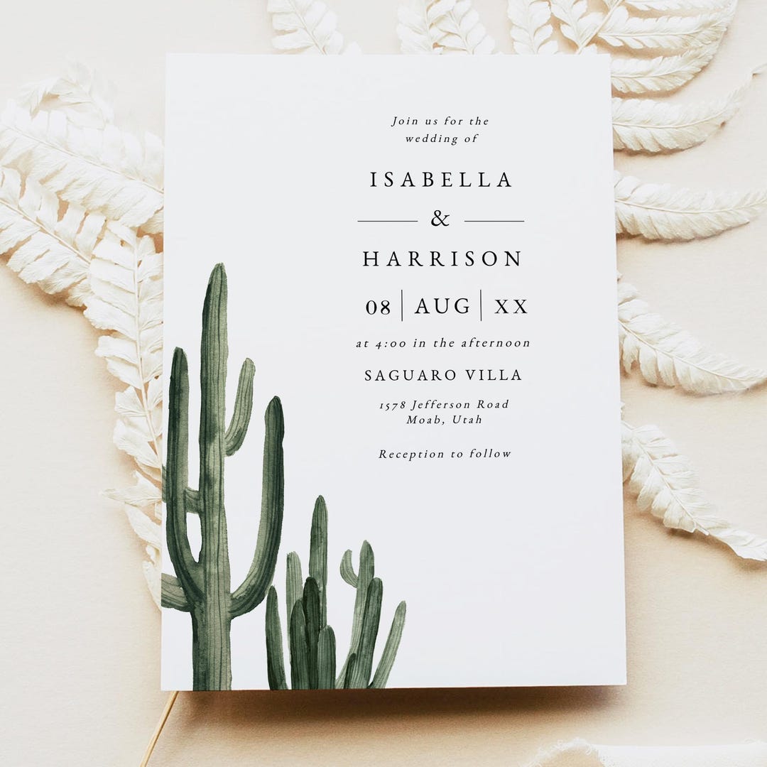 Cactus Wedding Invitation Template, Desert Wedding Invitation Printable ...