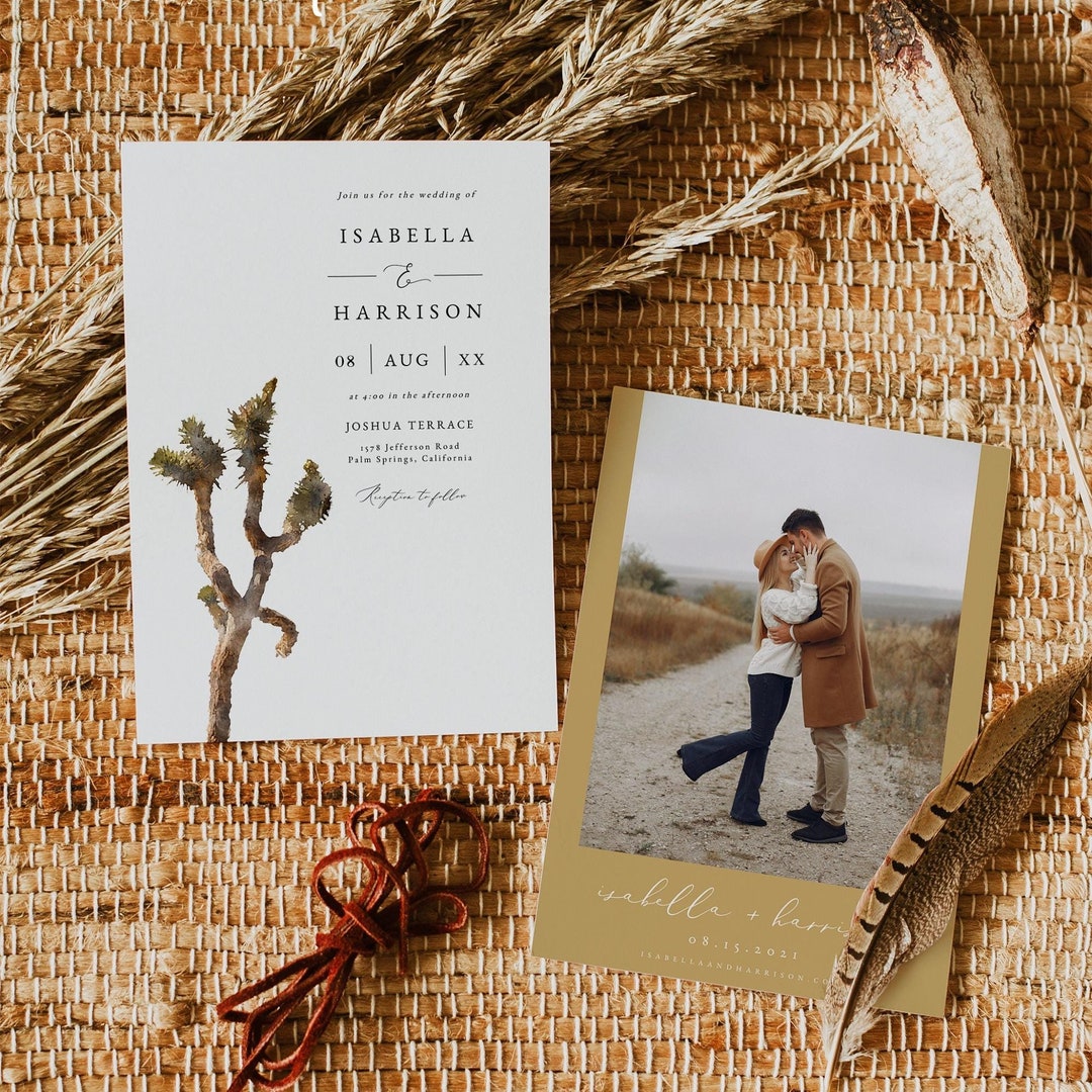 Watercolor Joshua Tree Wedding Invitation Template, Palm Springs ...