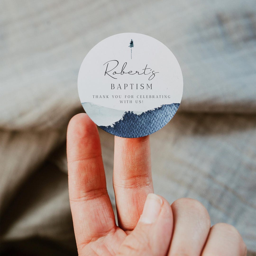 Round Baptism Favor Tag Template, Mountain Baptism Favor Tags, Round ...