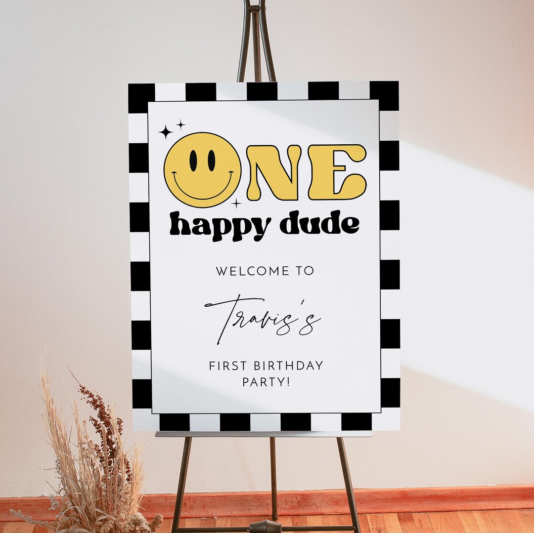 Birthday Welcome Sign Template, One Happy Dude Birthday Welcome Poster ...