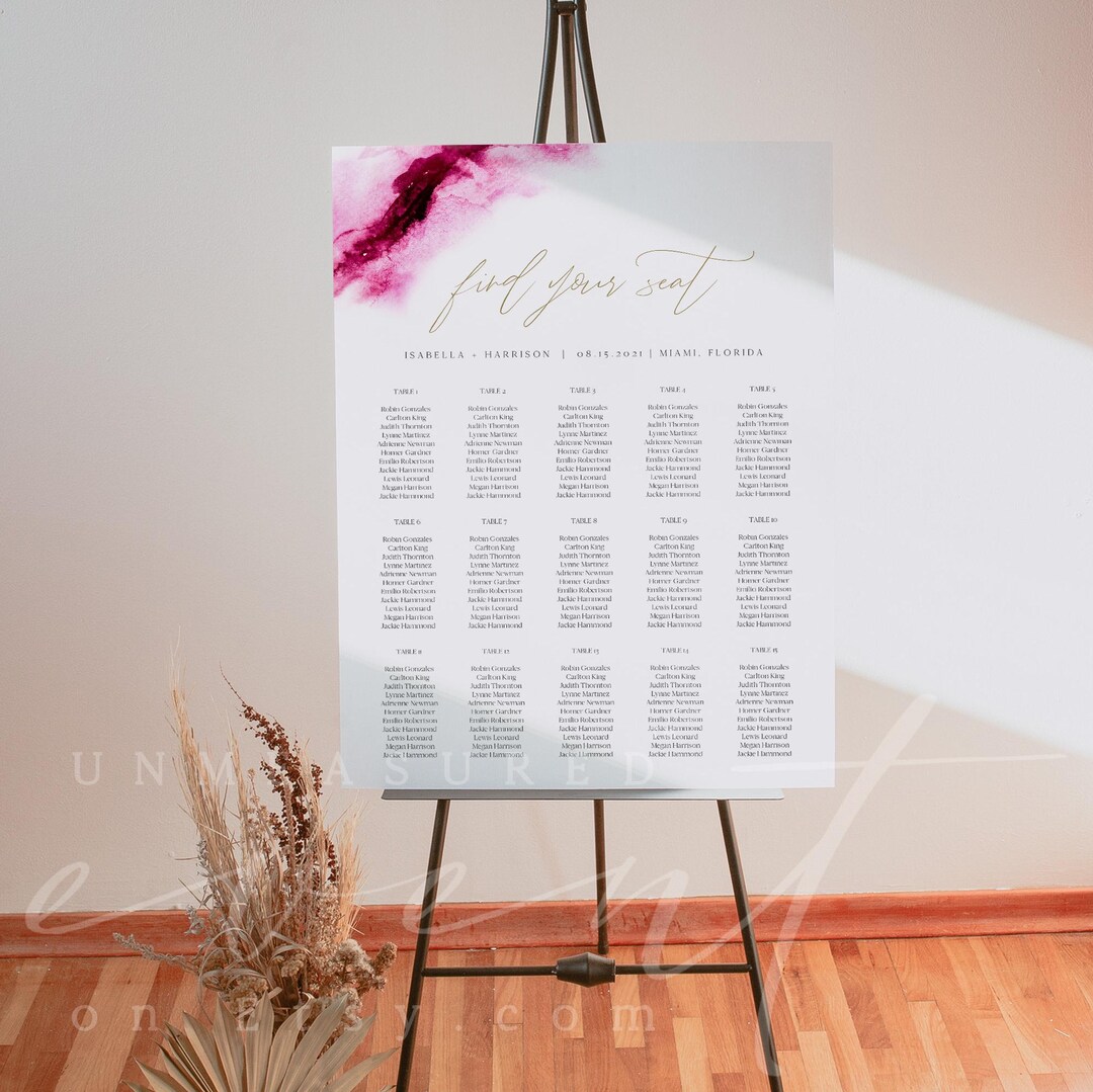 Seating Chart Template, Fuchsia Seating Chart, Hot Pink Seating Poster ...