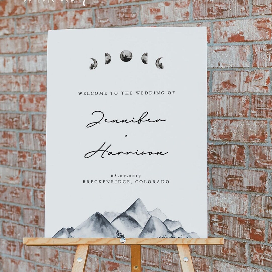DENALI Mountain Wedding Welcome Sign, Moon Phase Wedding Welcome ...