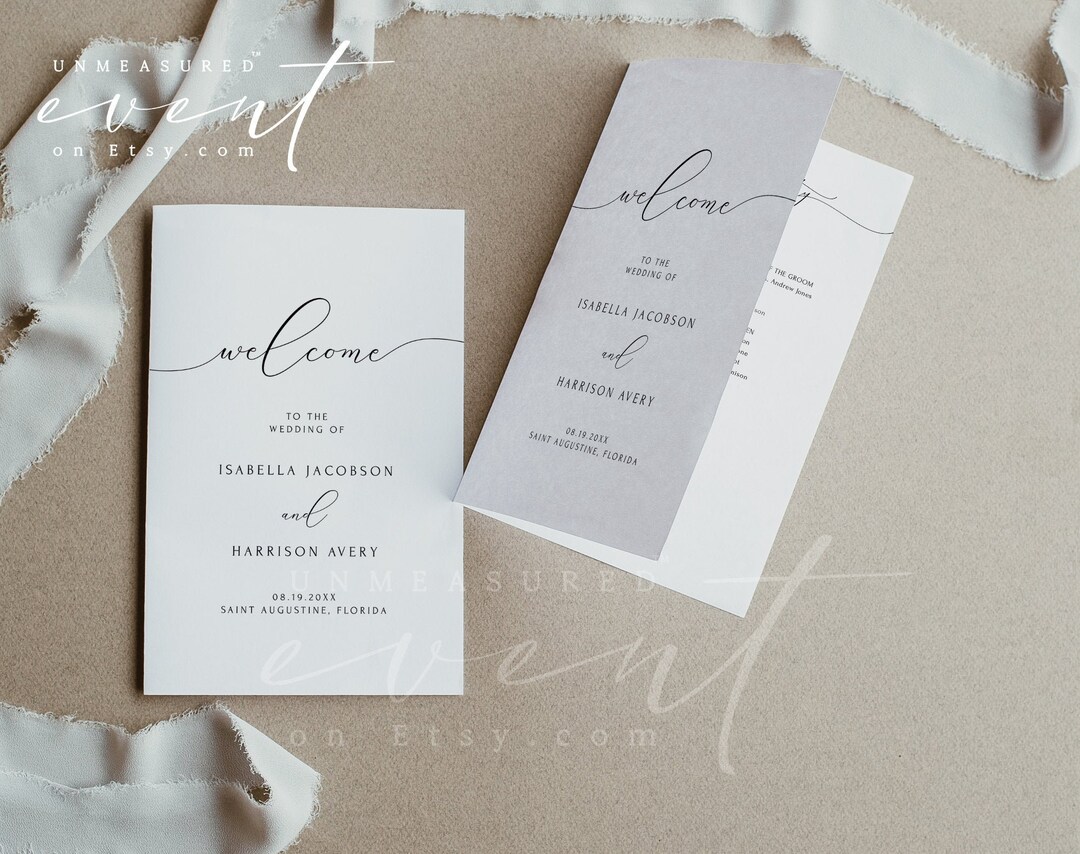 Minimal Foldable Wedding Program Template, Elegant Wedding Program ...