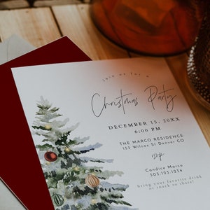 Minimalist Christmas Party Invitation Template, Modern Watercolor ...