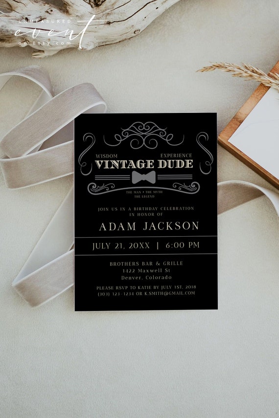 SILAS Vintage Dude Birthday Invitation Template Man Birthday - Etsy