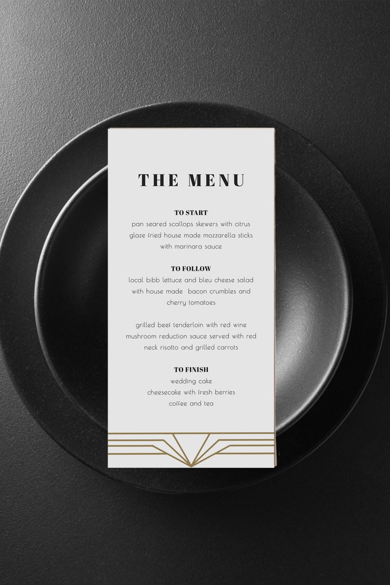 DAISY Art Deco Menu Template, Gold and White Art Deco Menu Printable ...