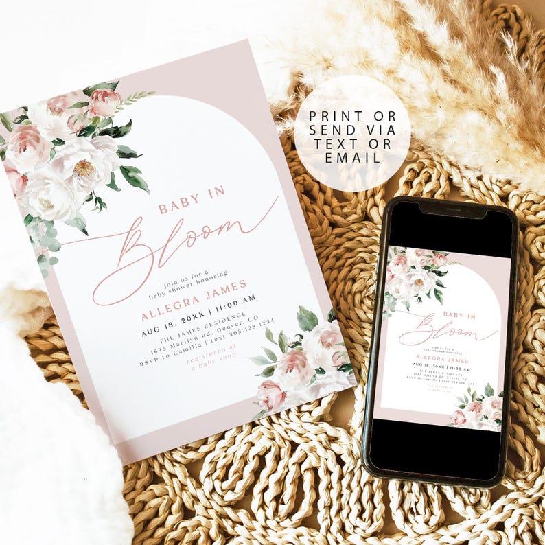 ALLEGRA Baby Shower Invitation Template, Baby in Bloom Invitation ...