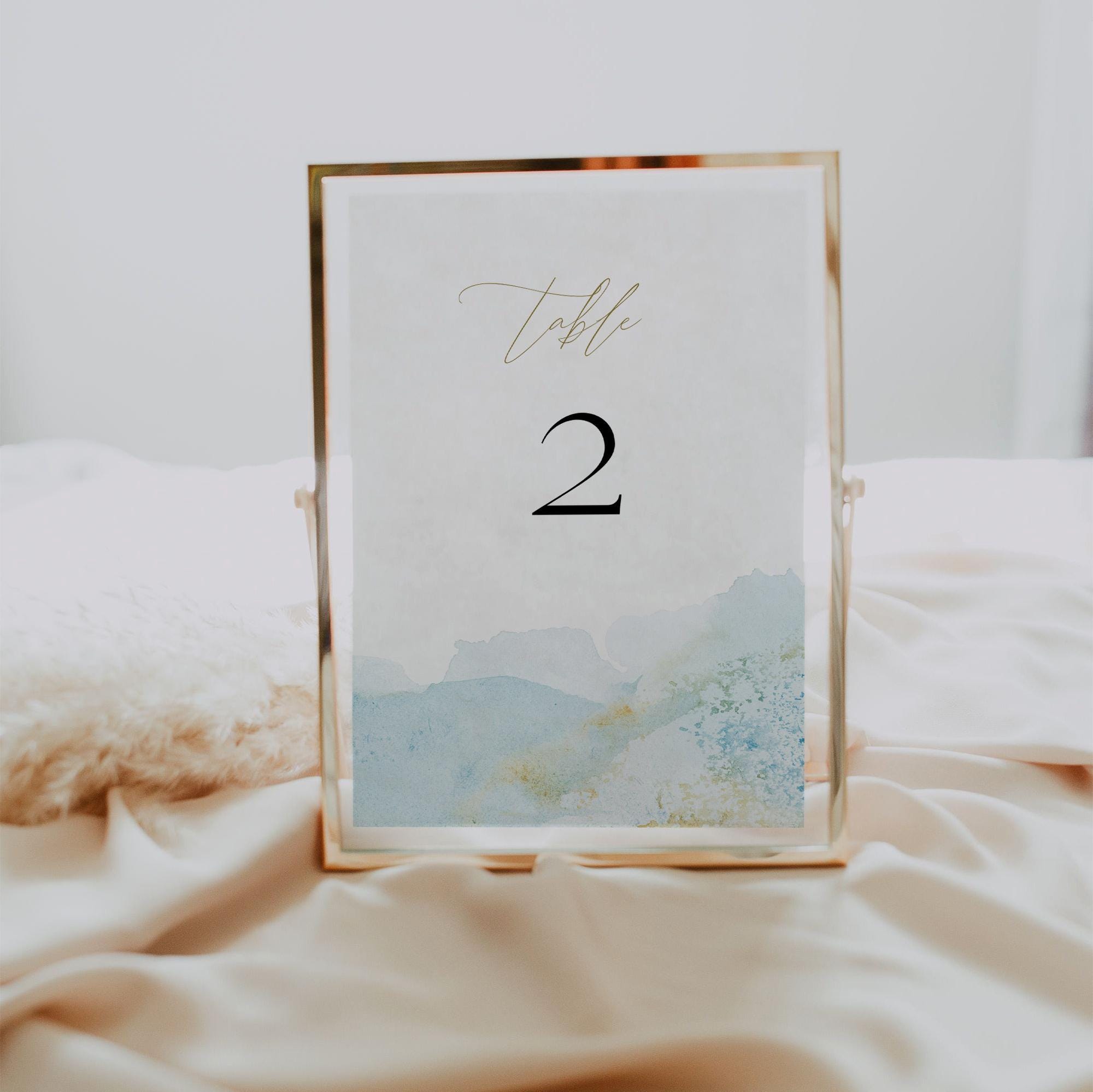 Blue Watercolor Table Number Template, Printable Table Numbers, Wedding ...