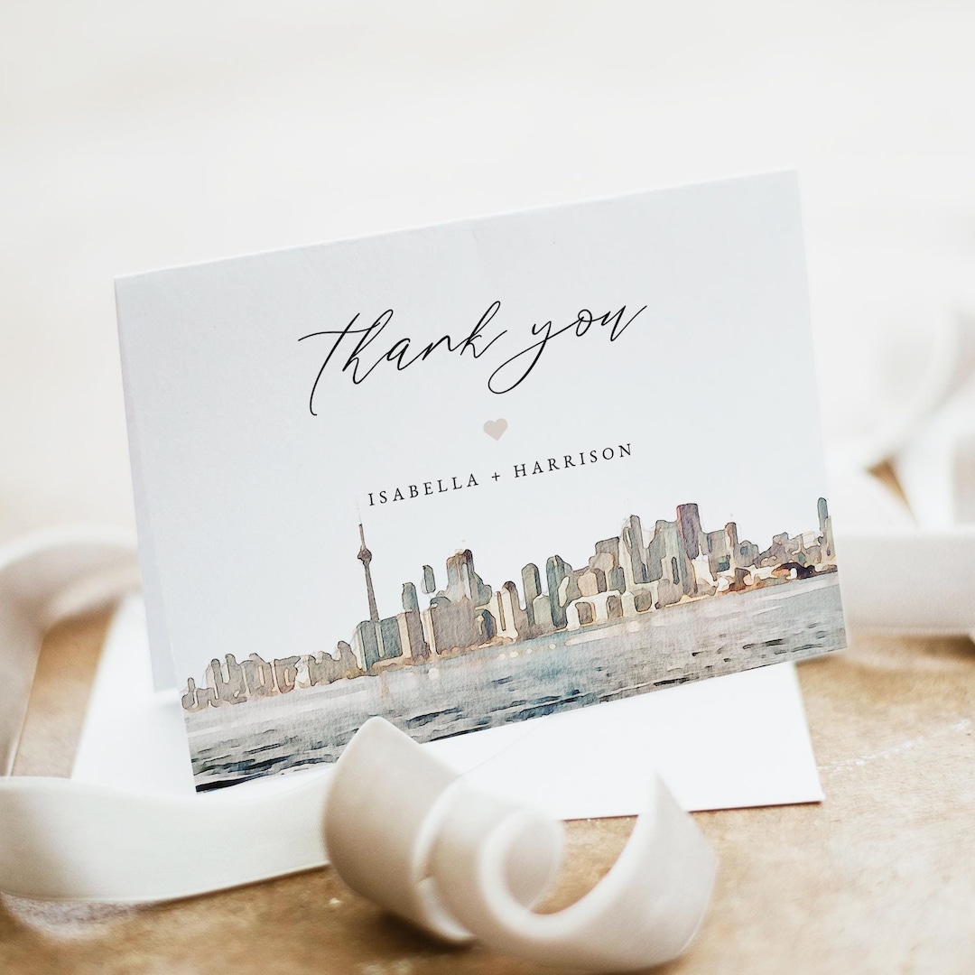 TORONTO Thank You Card Template, Watercolor Skyline Thank You Card ...