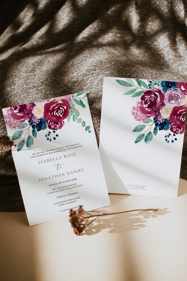 BELLA Marsala Wedding Invitation Template Suite Burgundy | Etsy