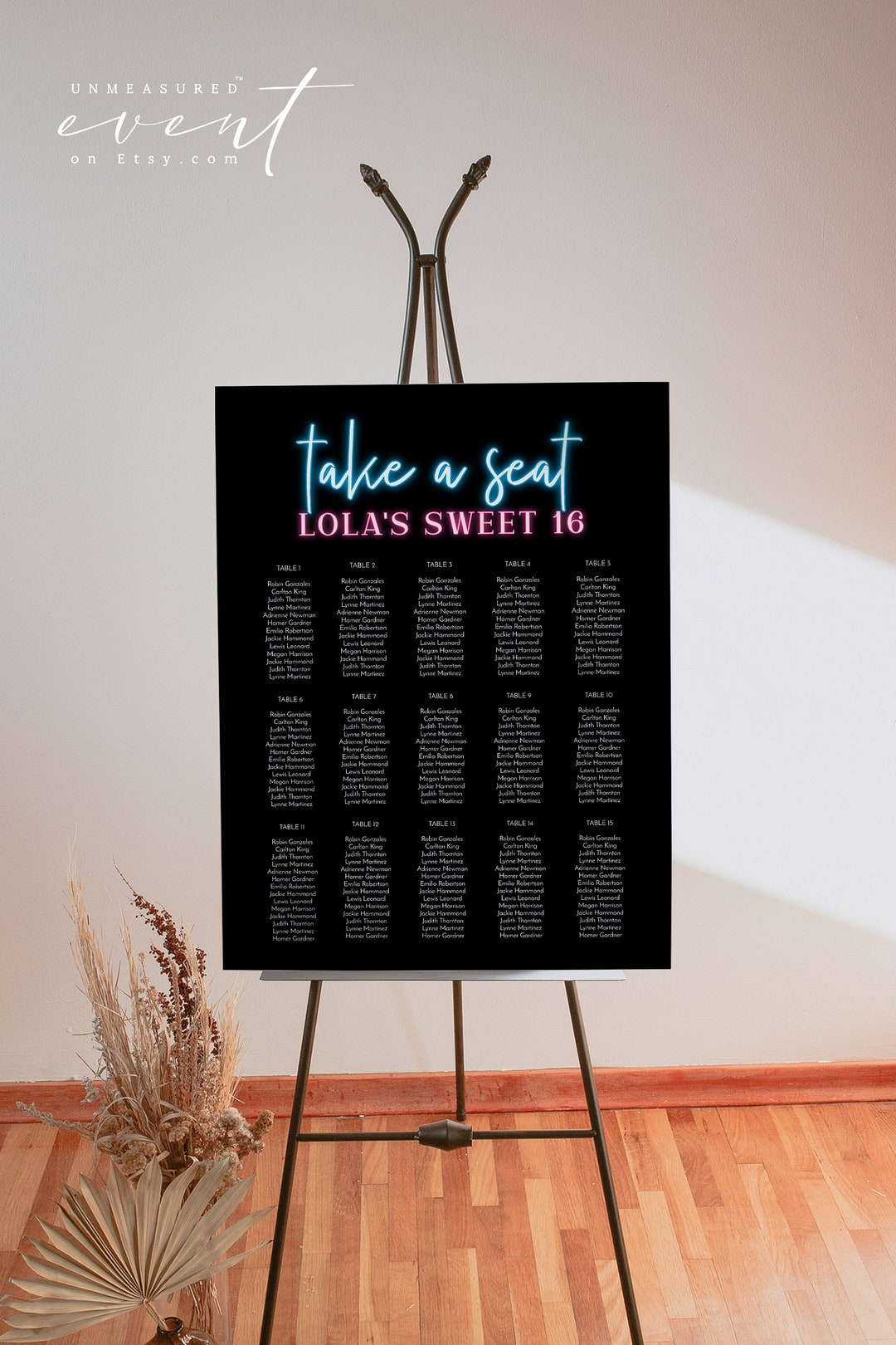 LOLA Neon Seating Chart Template, Glow Party Seating Chart Wedding, Let ...