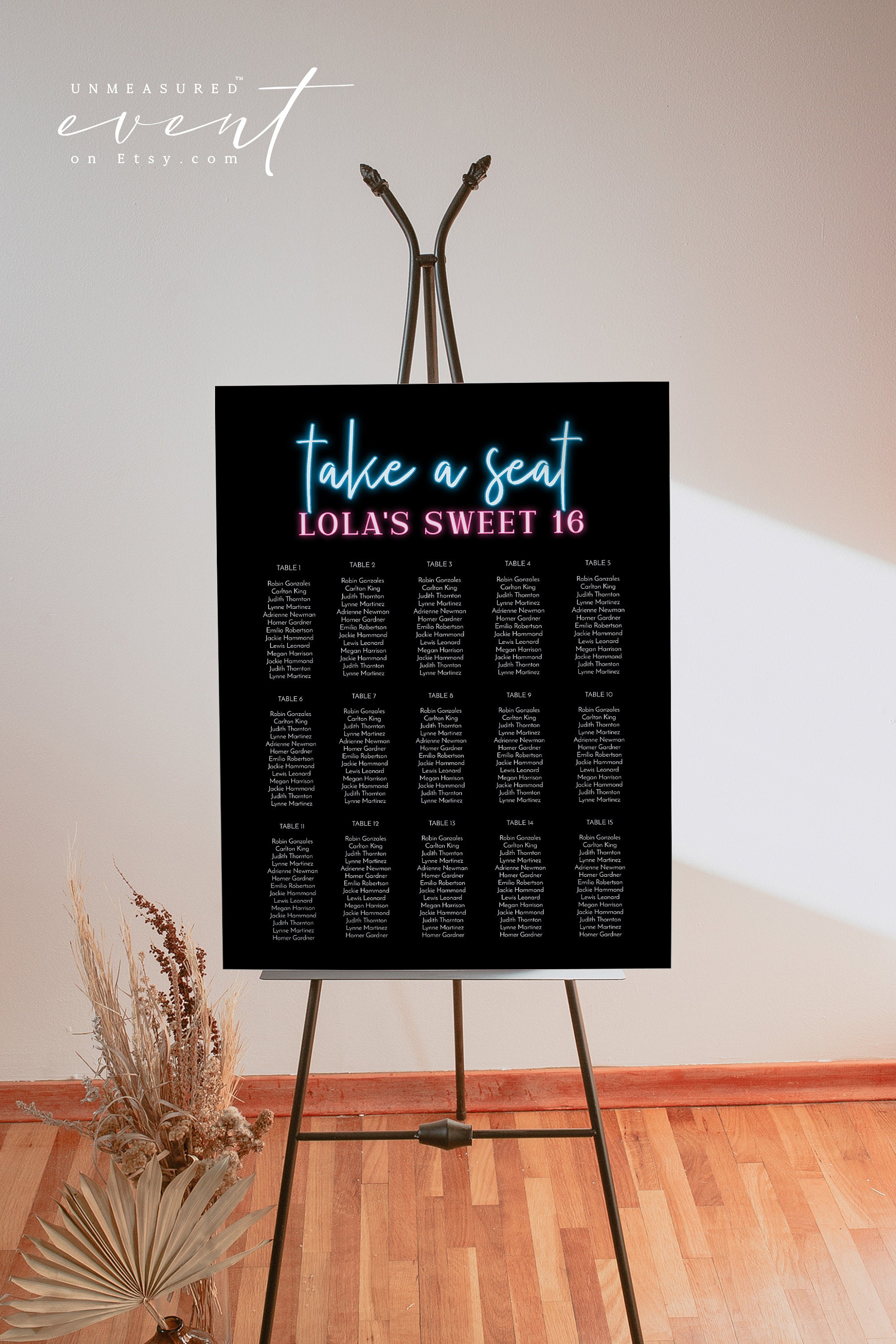 LOLA Neon Seating Chart Template Glow Party Seating Chart - Etsy
