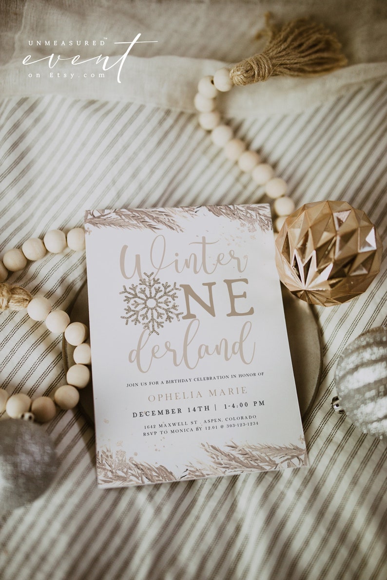 RORY Beige Winter Onederland First Birthday Invitation Tan - Etsy