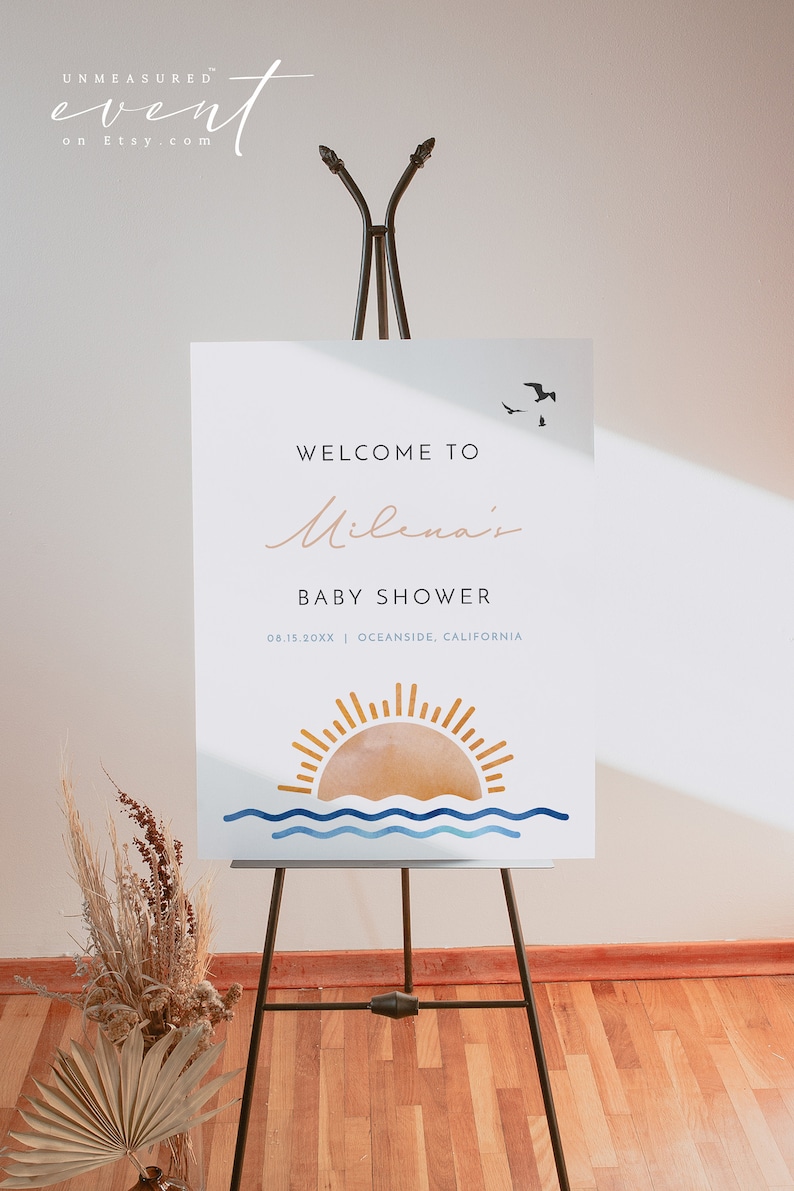 OCEANSIDE Surf Baby Shower Welcome Sign Template Tropical Beach Baby ...