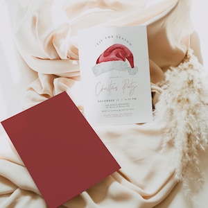Minimalist Christmas Party Invitation Template, Modern Santa Hat ...