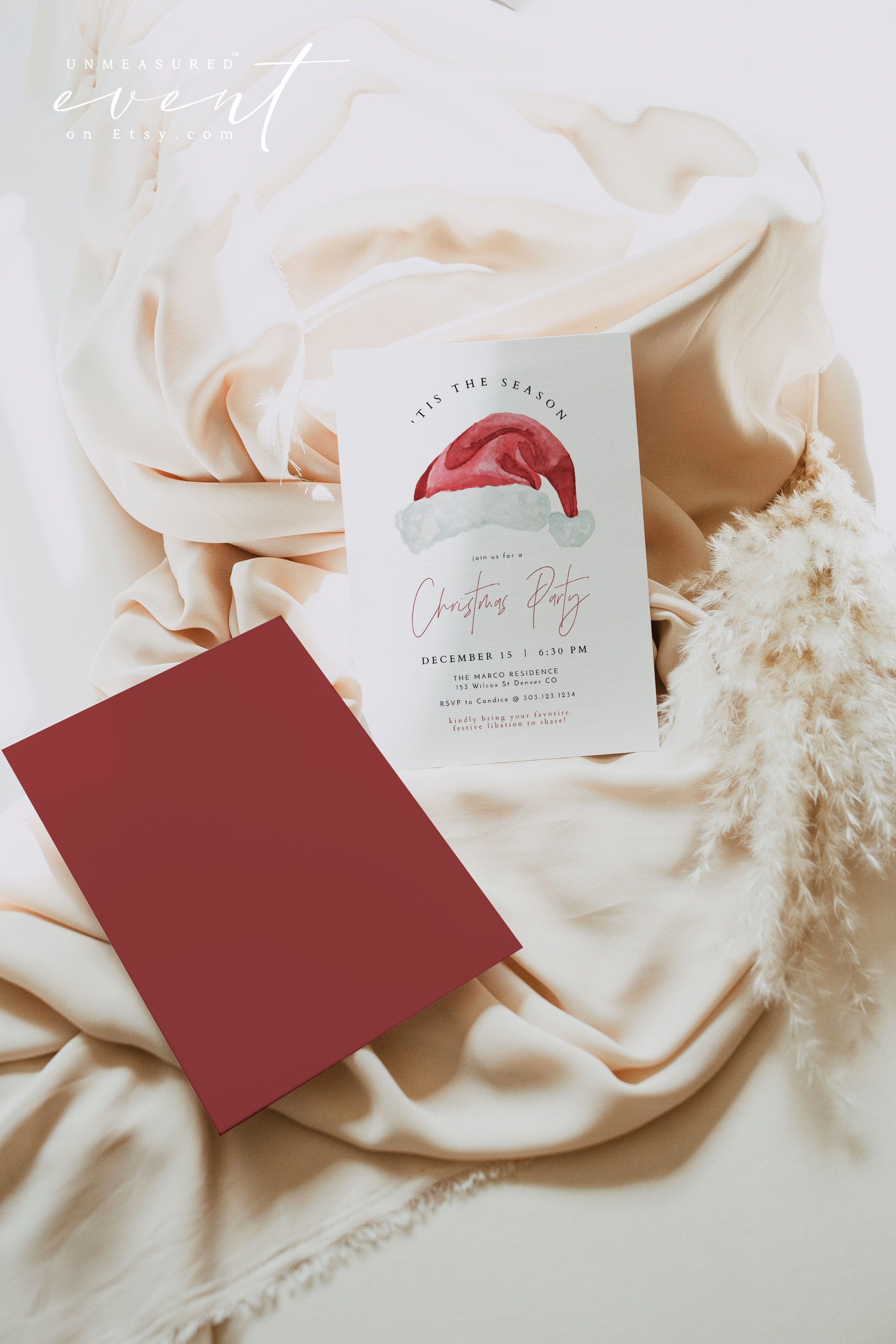 Minimalist Christmas Party Invitation Template, Modern Santa Hat ...