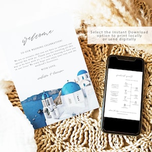 SANTORINI Wedding Welcome Letter Template, Greece Wedding Timeline ...