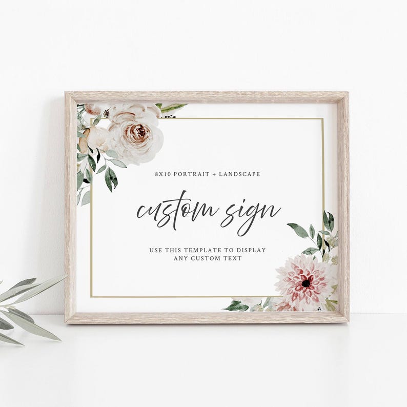 Dusty Rose Custom Sign Template, Blush Floral Editable Signage, Fall ...