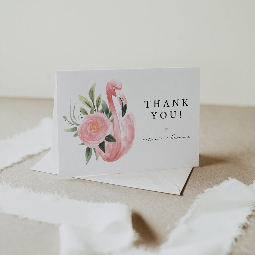 Flamingo Thank You Card Template, Tropical Thank You Card Printable ...