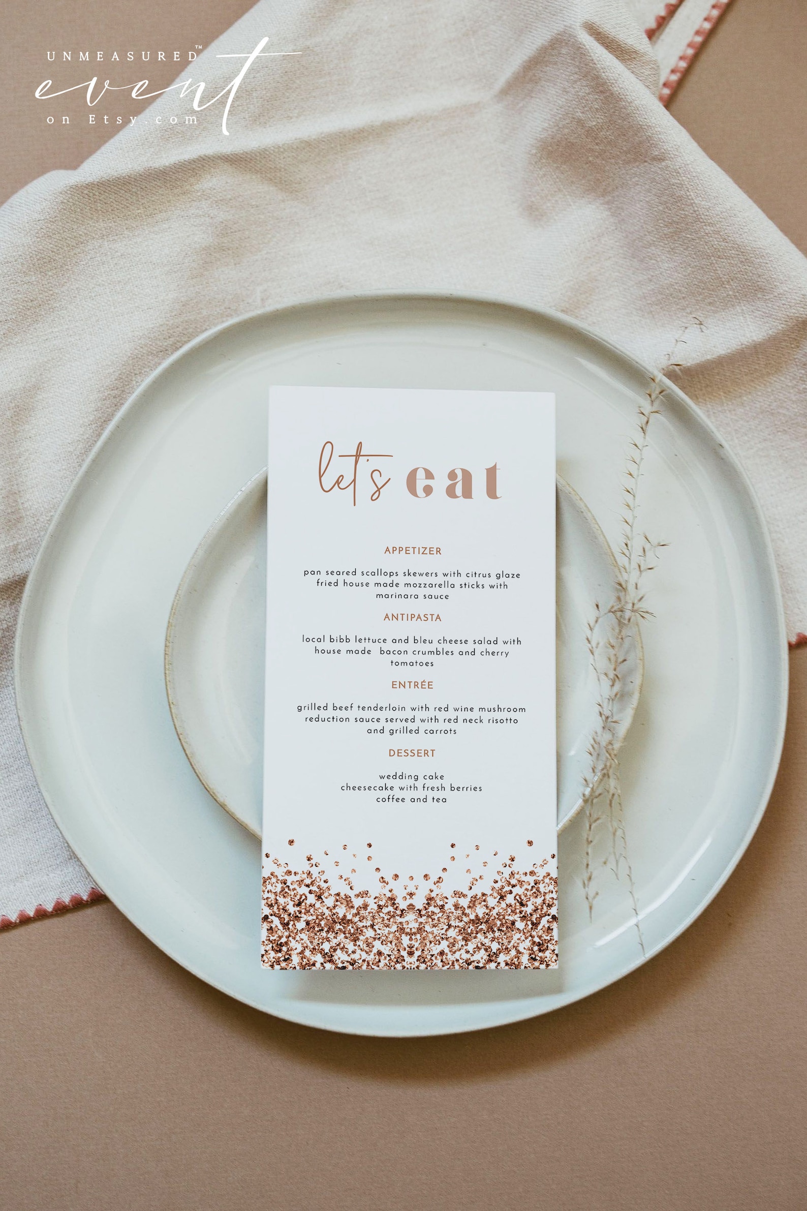 REGINA Rose Gold Wedding Menu Template, Printable Menu Cards, Dusty ...