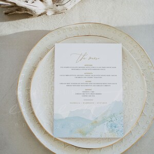 GEMMA Wedding Menu Template, Printable Wedding Menu, Ocean Watercolor ...