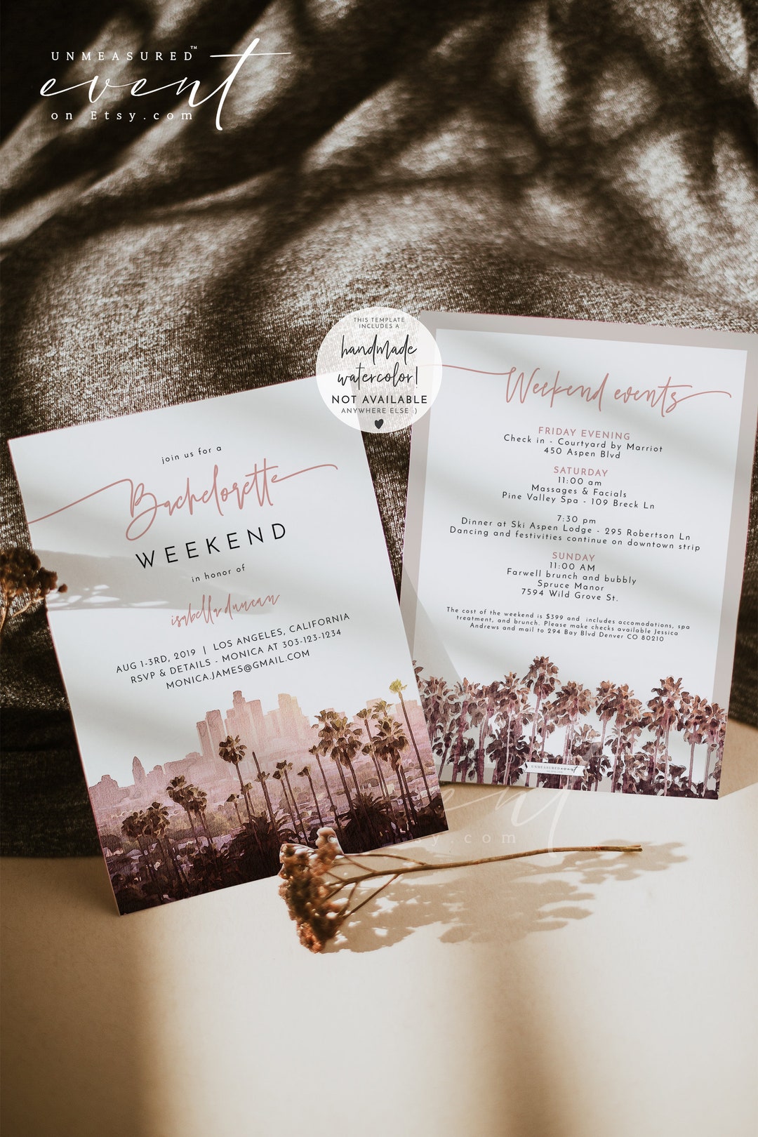 LOS ANGELES Bachelorette Invitation & Itinerary Template, LA ...