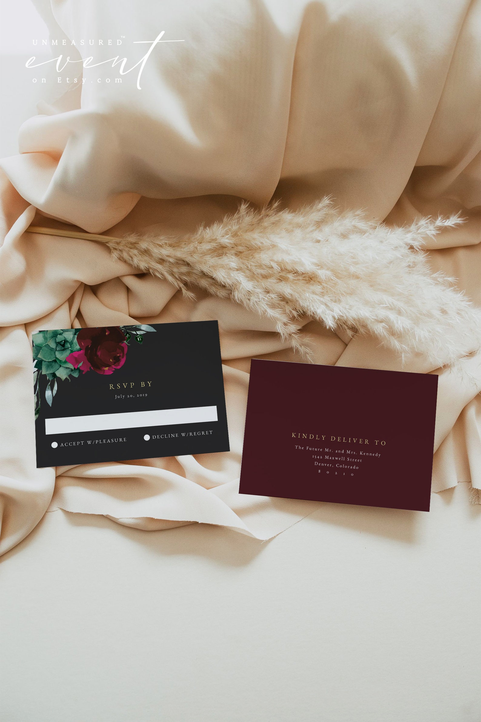 AMY Moody Wedding Invitation Template Set Succulent Wedding | Etsy