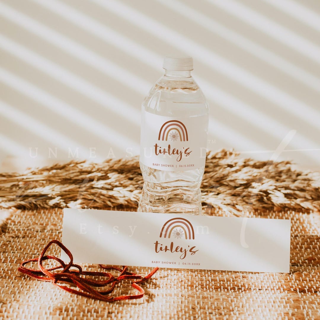 Boho Rainbow Water Bottle Label Templates, EDITABLE Color Rainbow Water ...