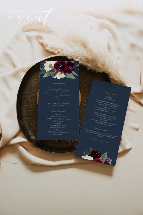 ROSA Bordeaux Wedding Program Template Marsala Wedding | Etsy