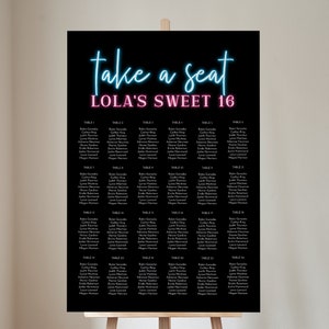 LOLA Neon Seating Chart Template, Glow Party Seating Chart Wedding, Let ...
