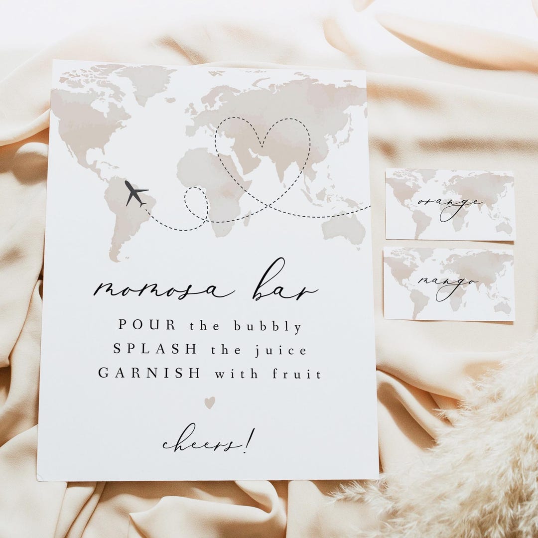 Momosa Bar Sign Template, Travel Momosa Bar Sign and Tags Printable ...