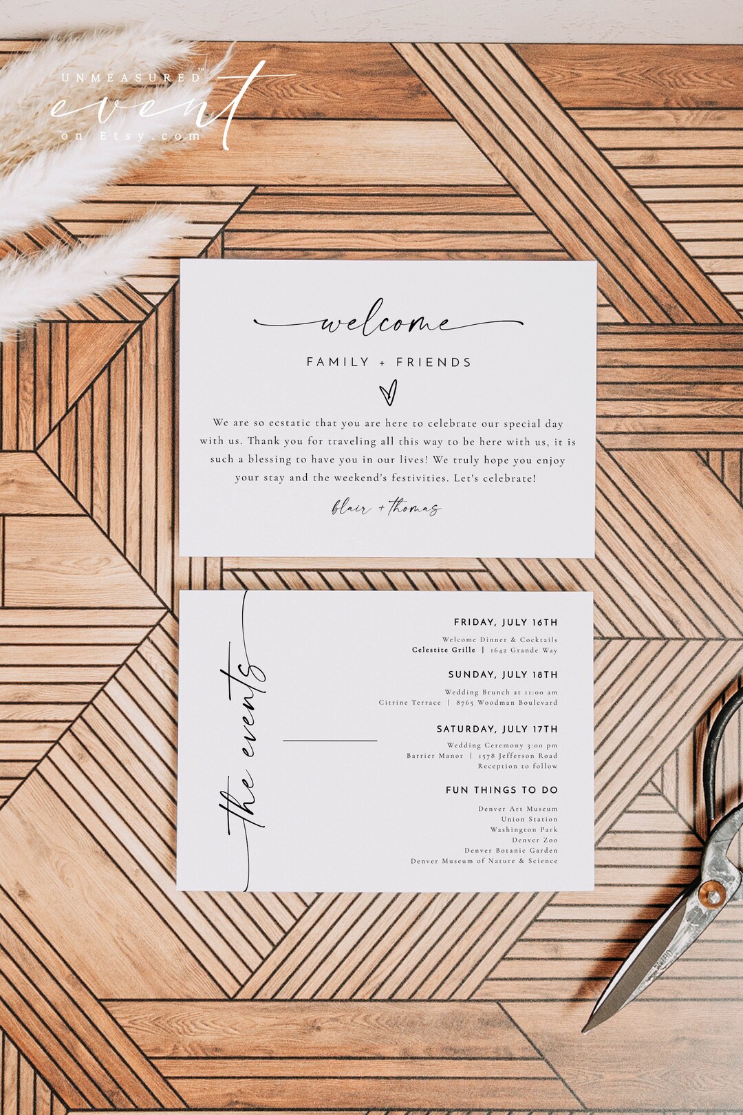 BLAIR Minimalist Wedding Events Card Template, Wedding Welcome Bag Note ...