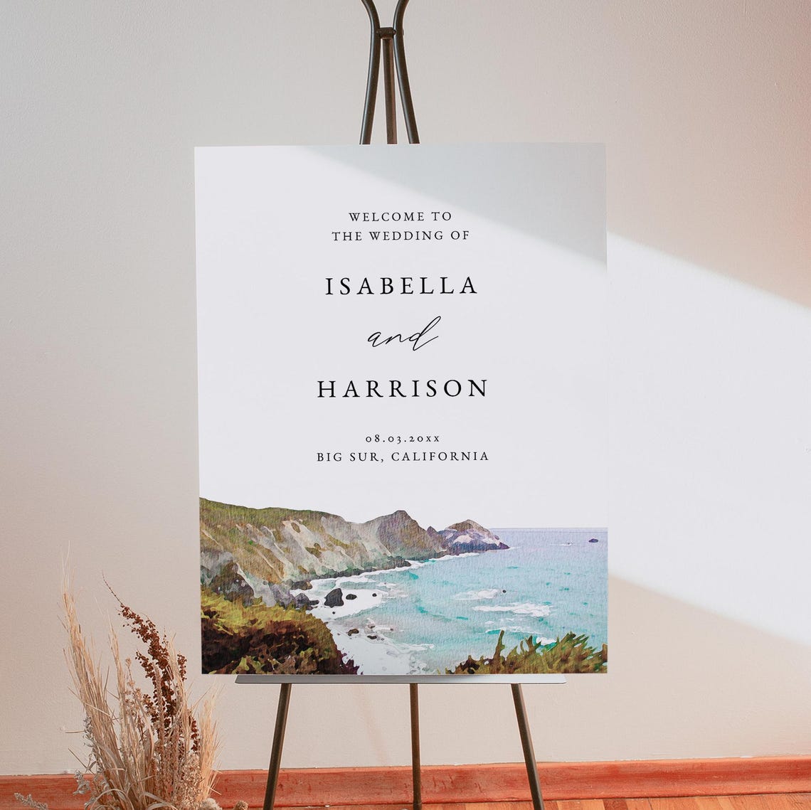 BIG SUR Wedding Welcome Sign Template, Watercolor Big Sur Coastline ...