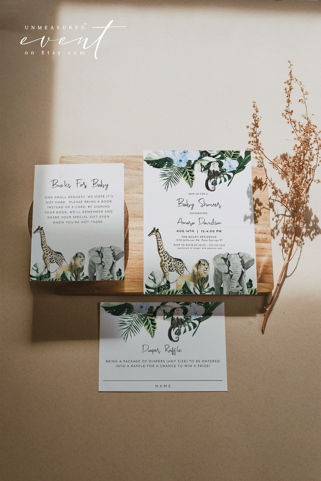 AMARA Boy Safari Baby Shower Invitation Template Set, Jungle Baby ...