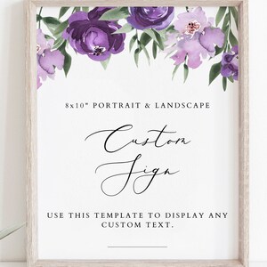 LILAH Purple Wedding Custom Sign Template, Lavender Wedding Signs ...